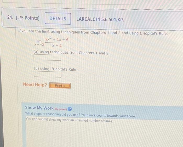 Solved Evaluate the limit using techniques from Chapters 1 | Chegg.com