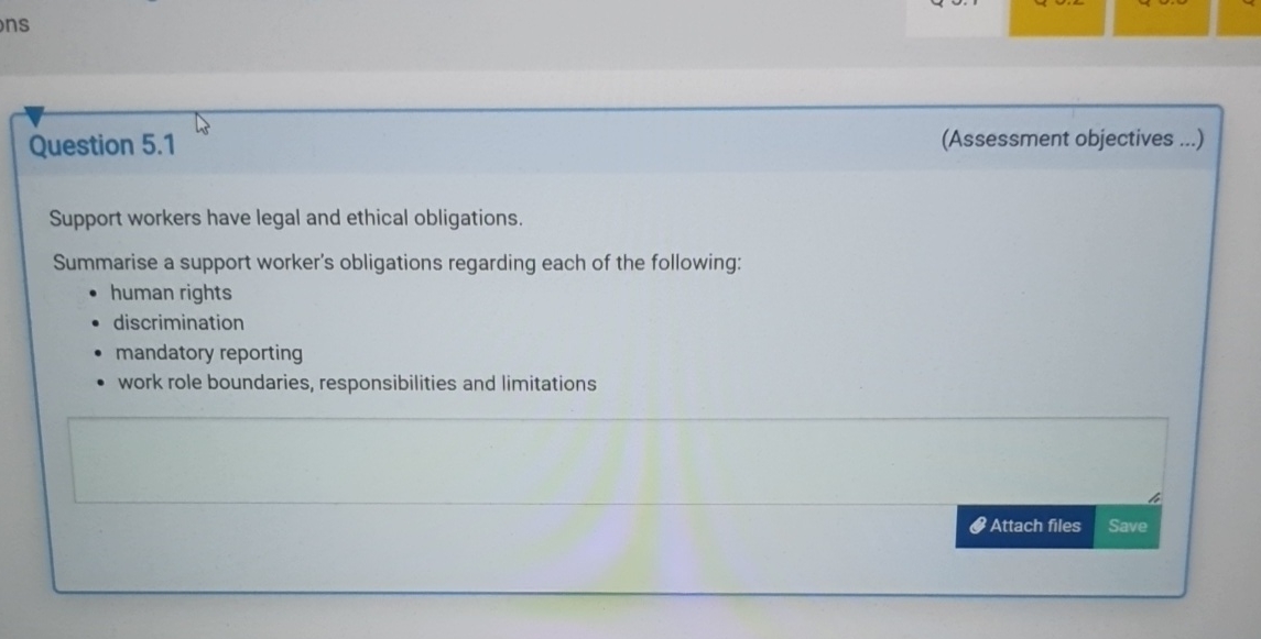 Solved Question 5.1(Assessment objectives ...)Support | Chegg.com
