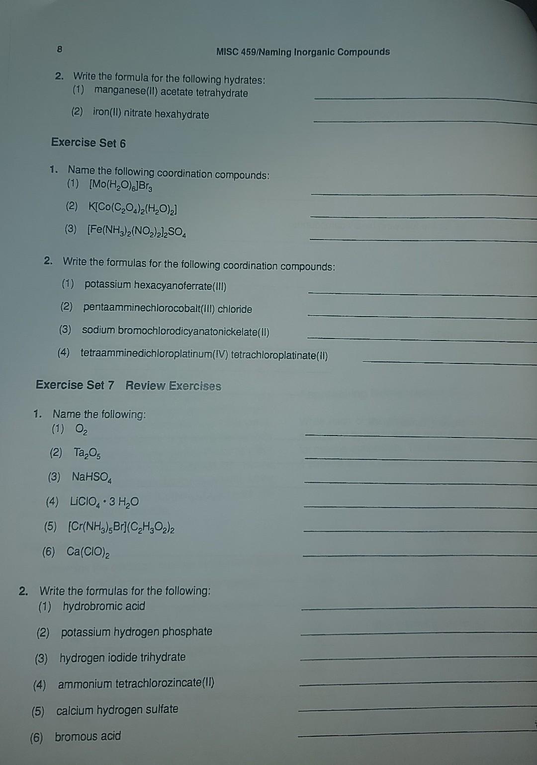 Solved 2. Write the formula for the following hydrates: (1) | Chegg.com