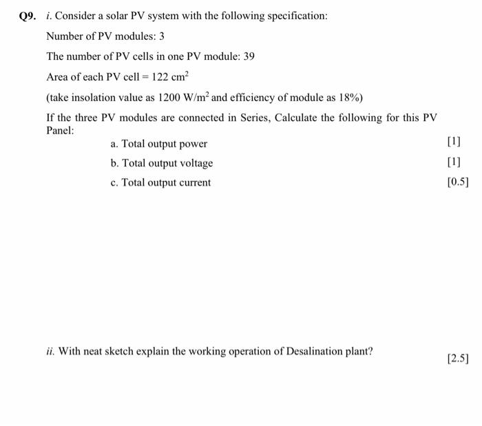 Solved 09. i. Consider a solar PV system with the following | Chegg.com