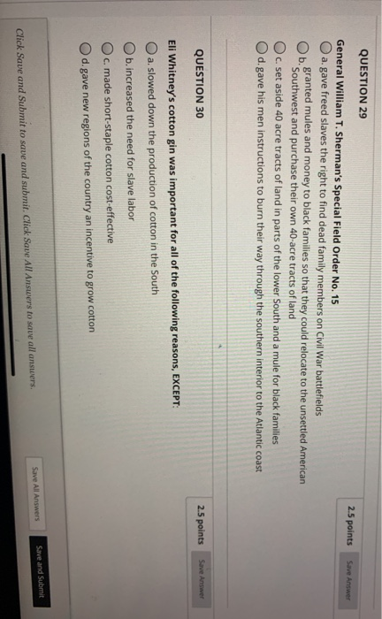 Solved QUESTION 29 2.5 points Save Answer General William T. | Chegg.com