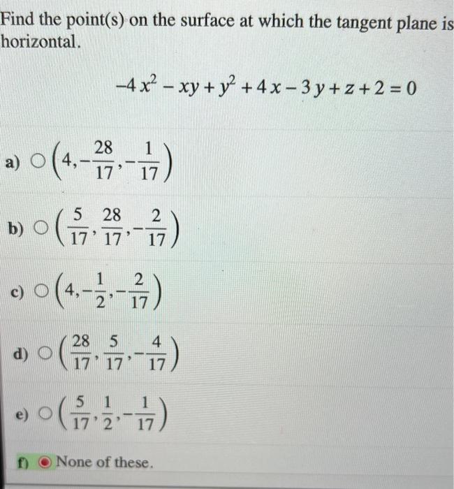 Solved Find the point(s) on the surface at which the tangent | Chegg.com