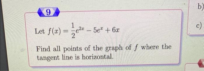 Solved 9 Let f(x)=21e2x−5ex+6x Find all points of the graph | Chegg.com