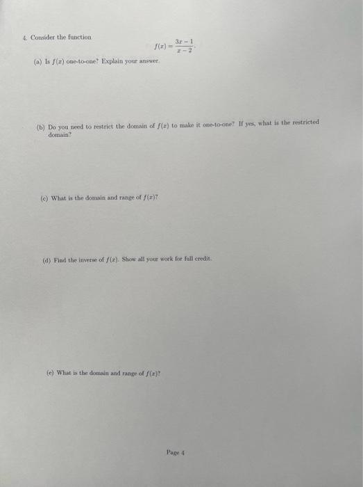 Solved 4. Cossider the function f(x)=x−23x−1 (a) Is f(x) | Chegg.com