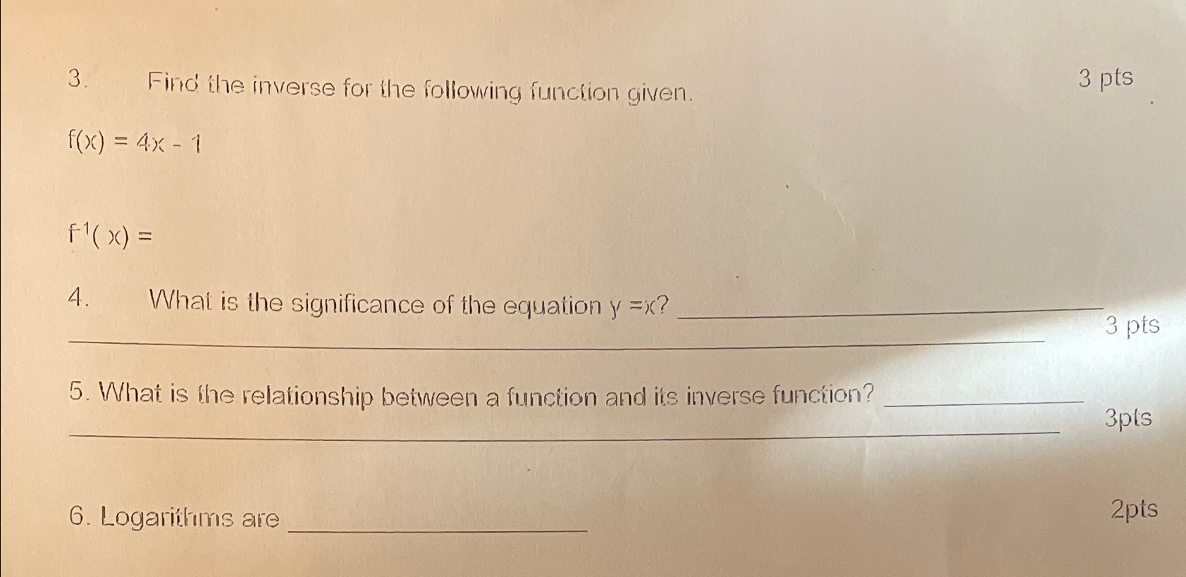 Solved Find the inverse for the following function given.3 | Chegg.com