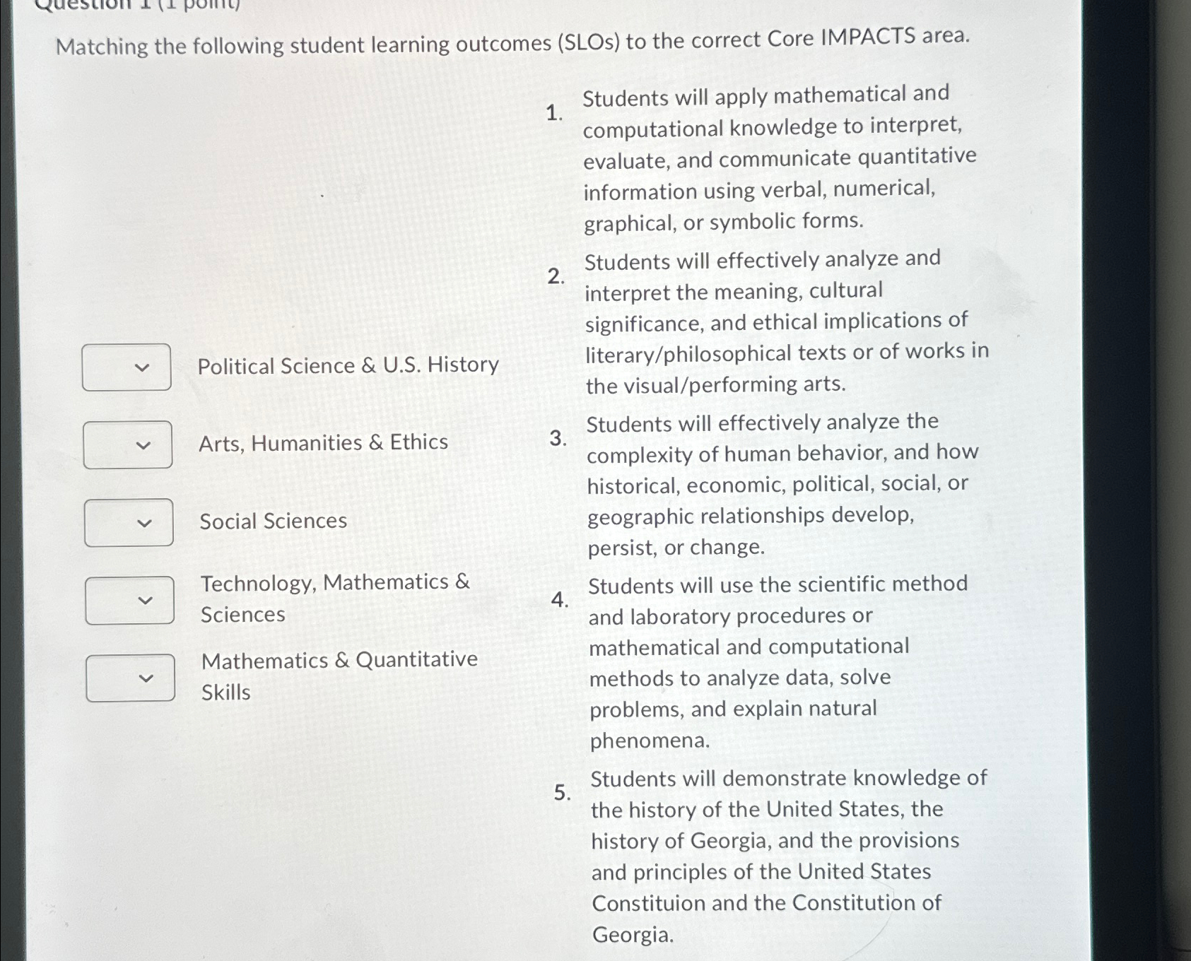 Solved Matching the following student learning outcomes | Chegg.com