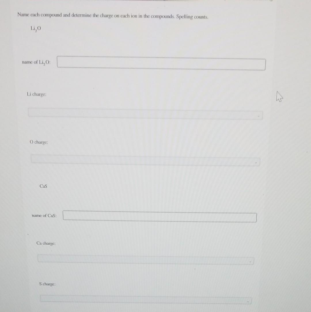 Solved Name each compound and determine the charge on each | Chegg.com