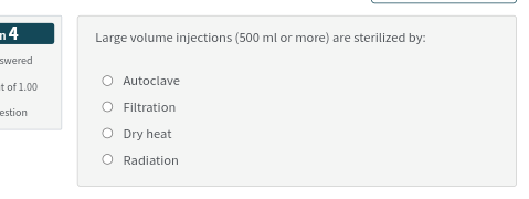 Solved 4 swered t of 1.00 estion Large volume injections | Chegg.com