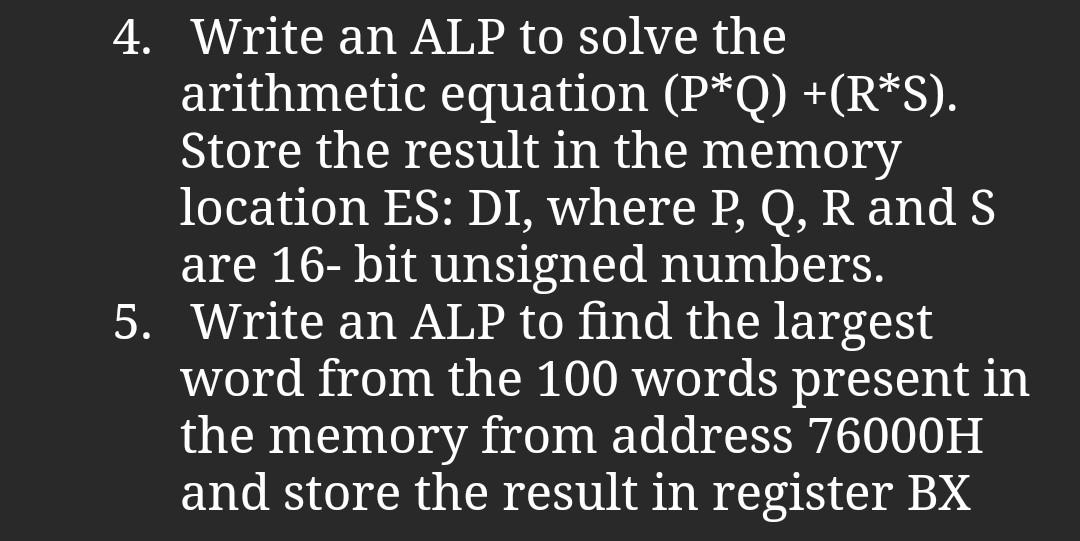 Solved 4. Write an ALP to solve the arithmetic equation | Chegg.com