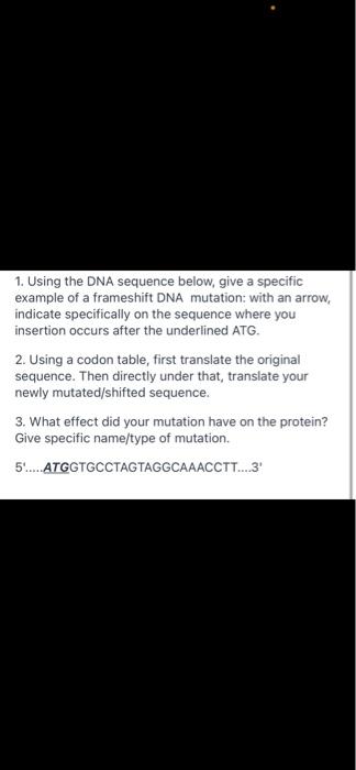 Solved 1. Using the DNA sequence below, give a specific | Chegg.com