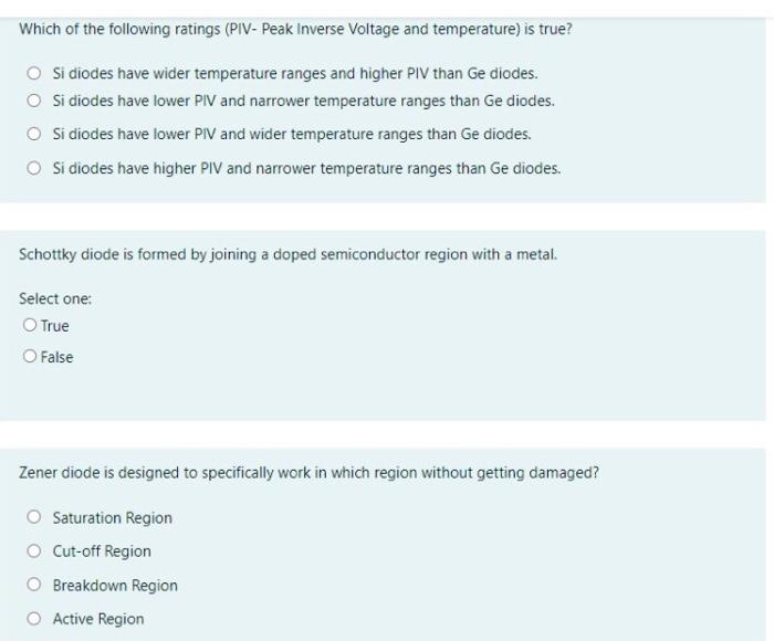 Solved Which of the following ratings (PIV- Peak Inverse | Chegg.com