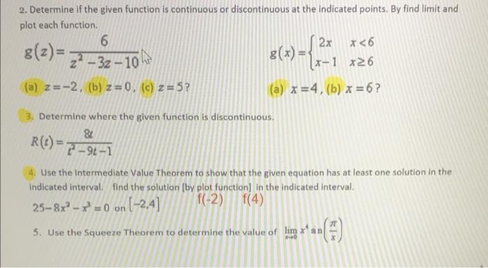 Solved 2. Determine if the given function is continuous or | Chegg.com