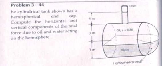 Solved Open um Problem 3 - 44 he cylindrical tank shown has | Chegg.com