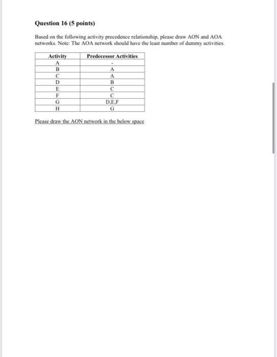 Solved Based on the following activity precedence | Chegg.com