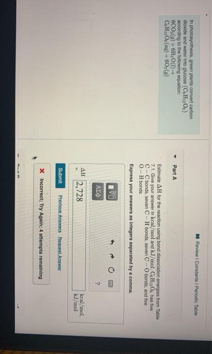 Solved Review Constants 1 Periodic Table In photosynthesis, | Chegg.com