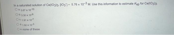 Solved In a saturated solution of | Chegg.com