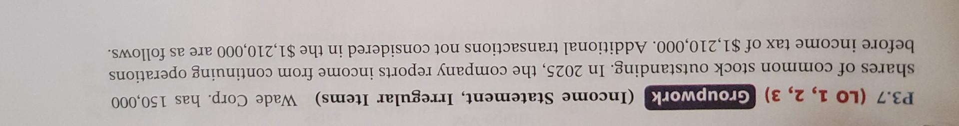 Solved (Income Statement, Irregular Items) Wade Corp. has | Chegg.com