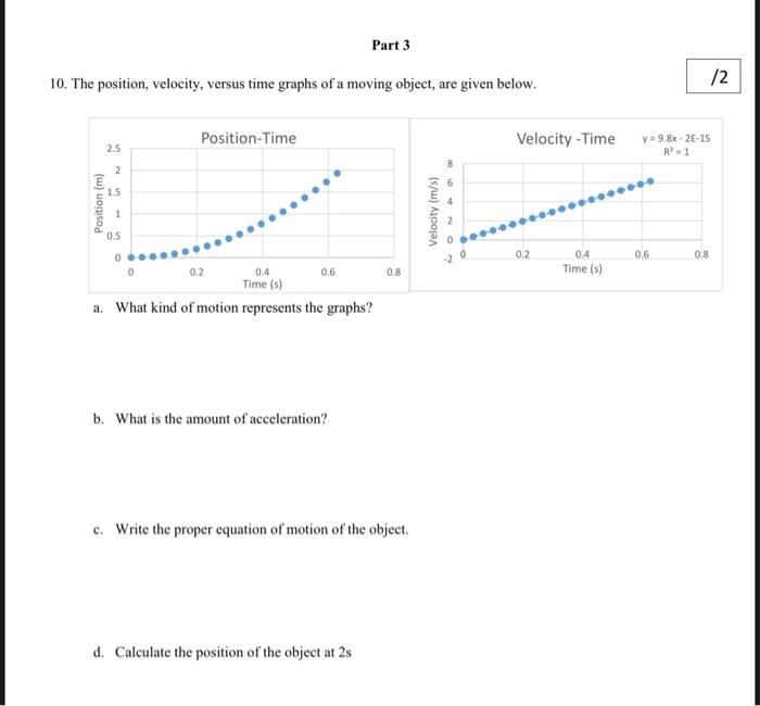Solved 10. The position, velocity, versus time graphs of a | Chegg.com