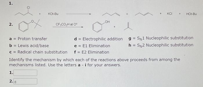 Solved 2. a= Proton transfer d= Electrophilic addition g=SN1 | Chegg.com