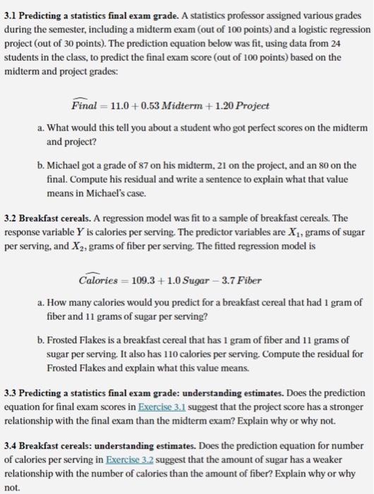 Solved 3.1 Predicting a statistics final exam grade. A | Chegg.com
