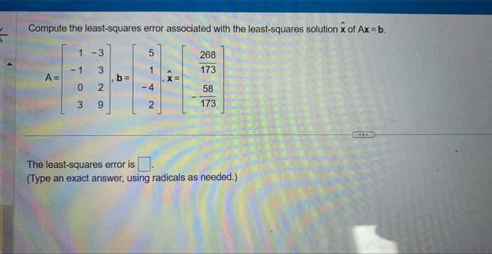 Solved Compute the least-squares error associated with the | Chegg.com