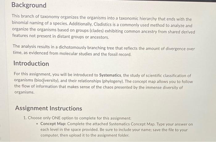 Solved Background This branch of taxonomy organizes the | Chegg.com