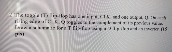 Solved 2. The toggle (T) flip-flop has one input, CLK, and | Chegg.com