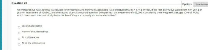 Solved Save Awe Question 23 2 points An entrepreneur has | Chegg.com