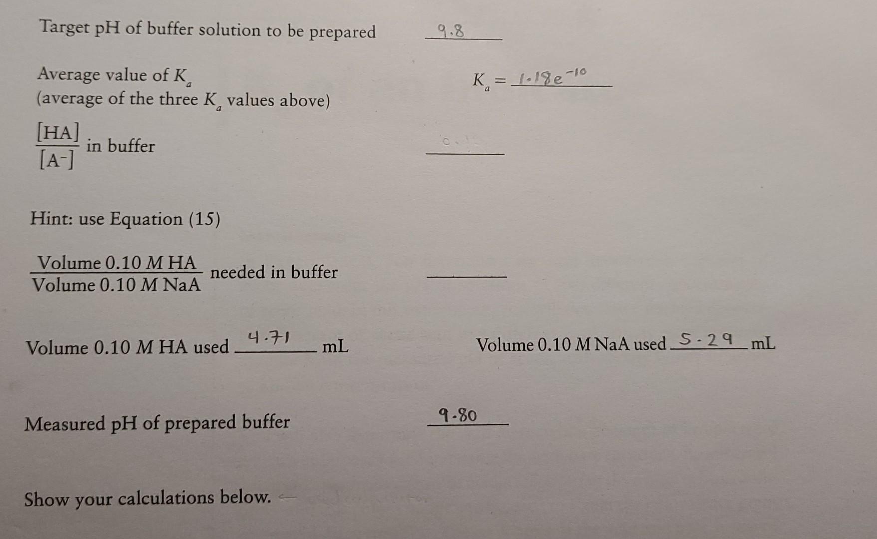 Solved Target pH of buffer solution to be prepared Average | Chegg.com