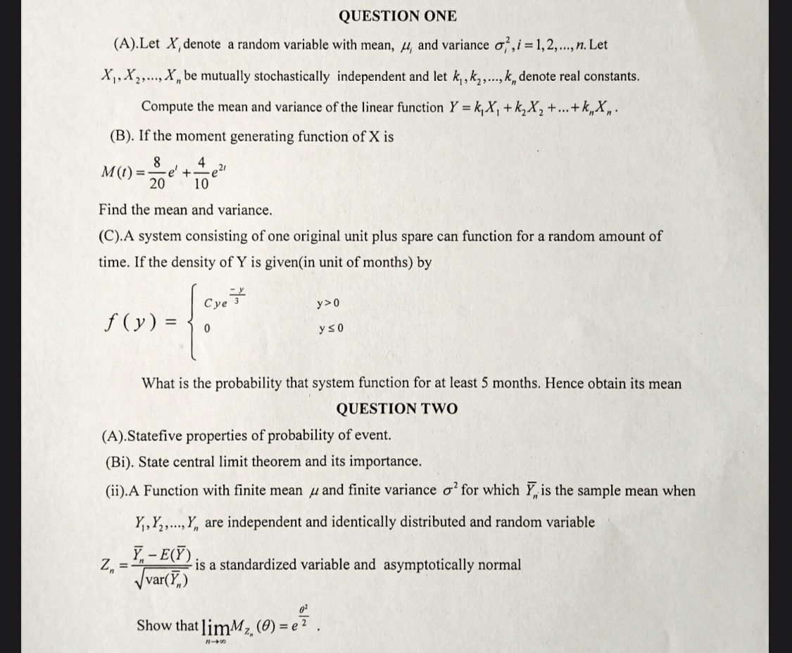 Solved QUESTION ONE(A).Let xi ﻿denote a random variable with | Chegg.com