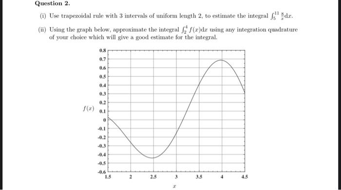 Solved (i) Use trapezoidal rule with 3 intervals of uniform | Chegg.com