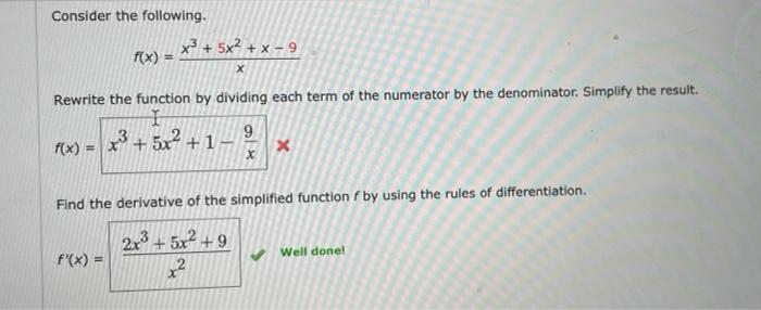 Solved Consider the following. f(x)=xx3+5x2+x−9 Rewrite the | Chegg.com