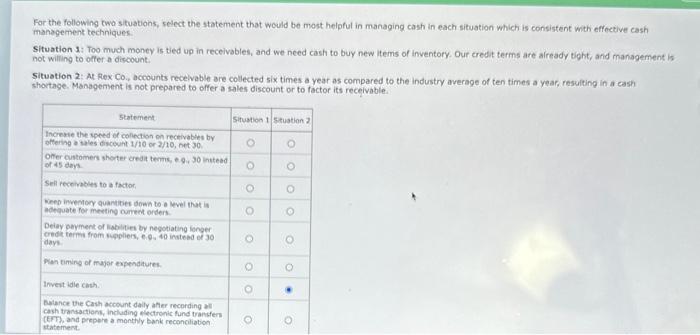 For the following twa situations, select the | Chegg.com