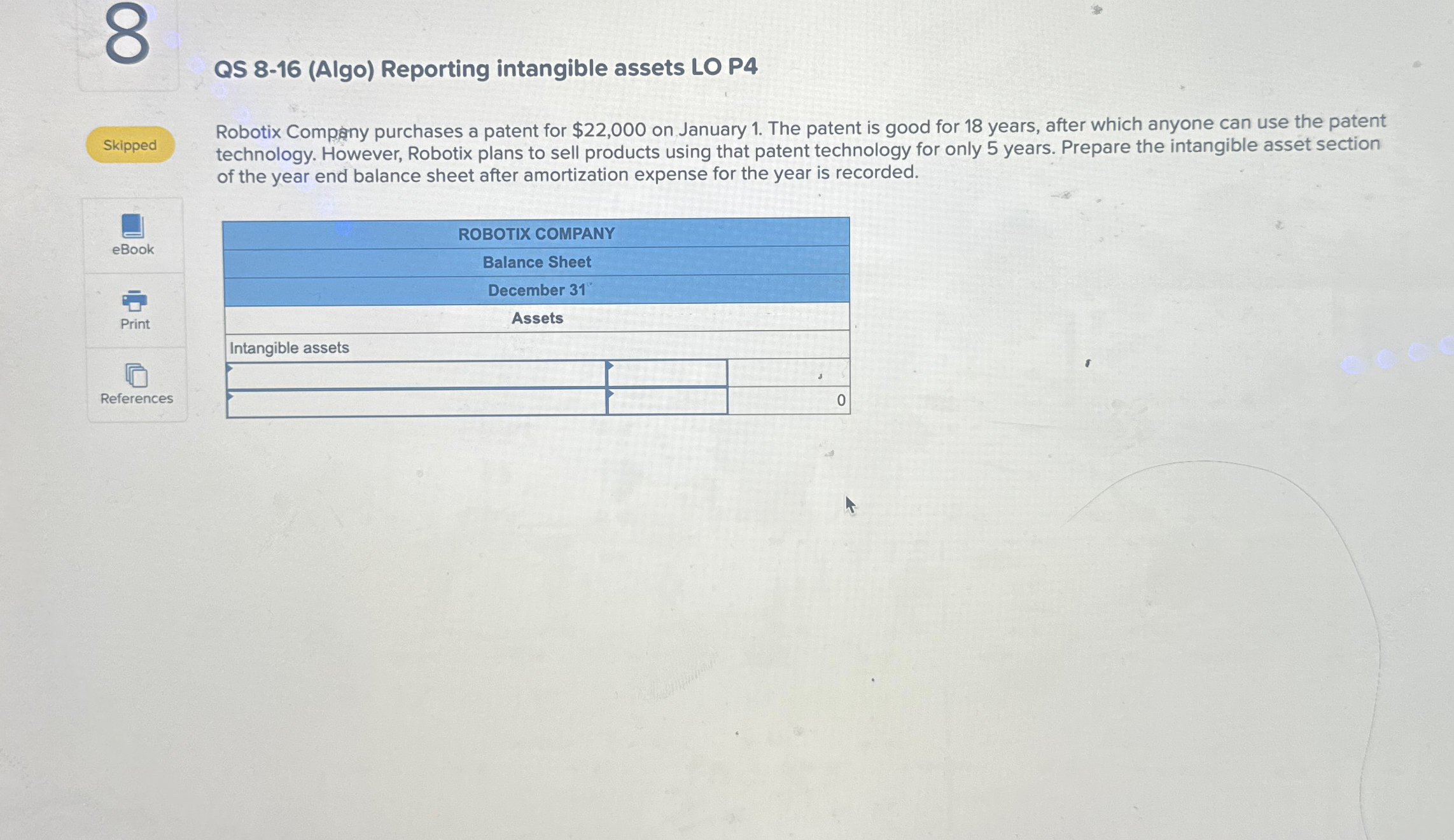 Solved QS 8-16 (Algo) ﻿Reporting intangible assets LO | Chegg.com