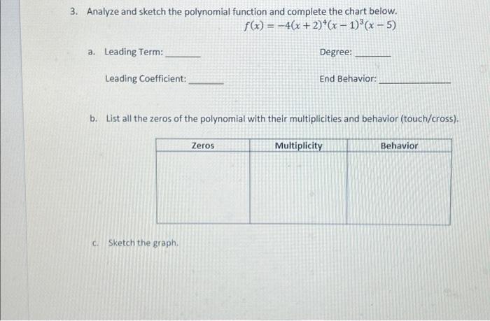 Solved 3. Analyze and sketch the polynomial function and | Chegg.com