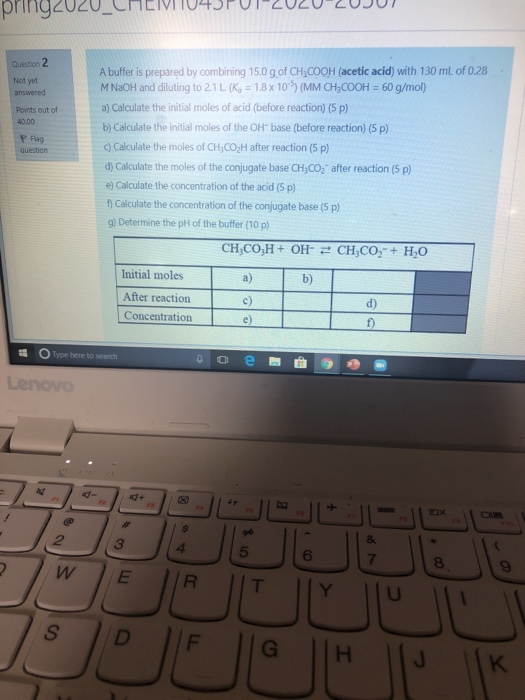 Solved a buffer is prepared by combining 15.0 g of CH3COOH | Chegg.com