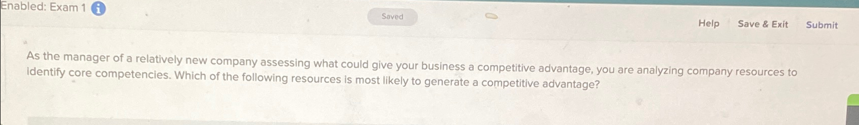 Solved Enabled: Exam 1 (i)HelpSave & ExitSubmitAs the | Chegg.com