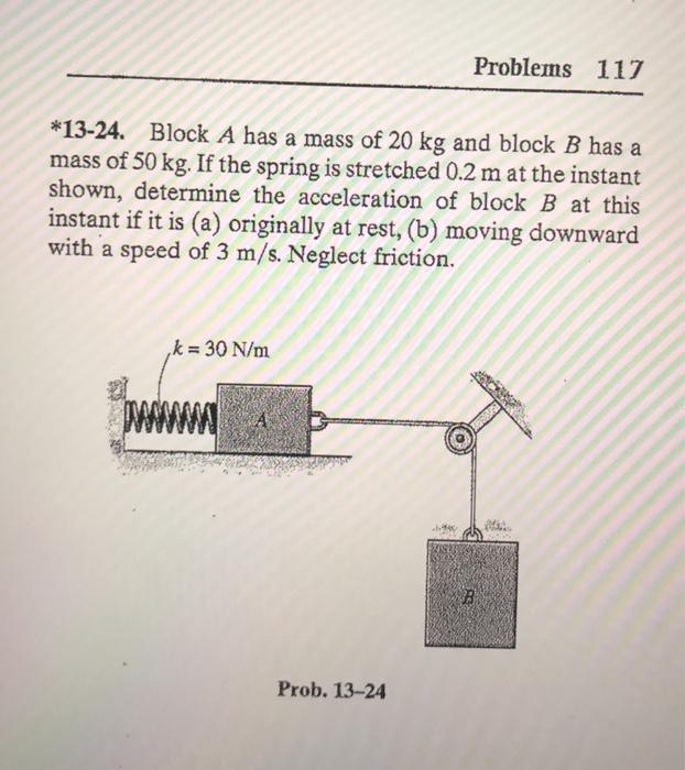 Solved Problems 117 *13-24. Block A has a mass of 20 kg and | Chegg.com