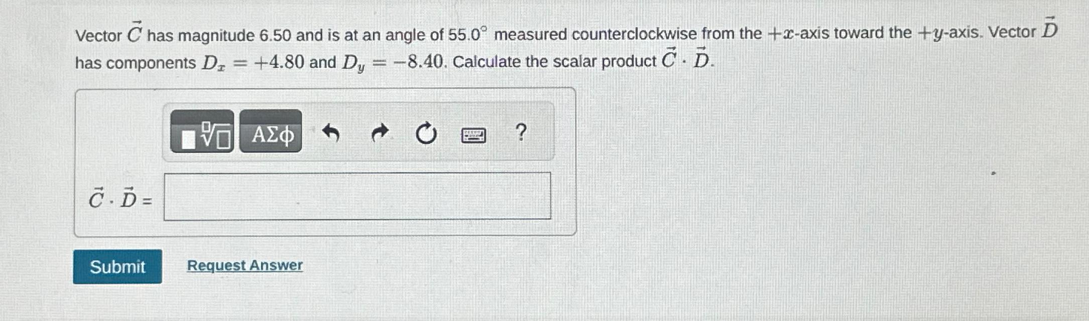 Solved Vector vec(C) has magnitude 6.50 and is at an angle | Chegg.com