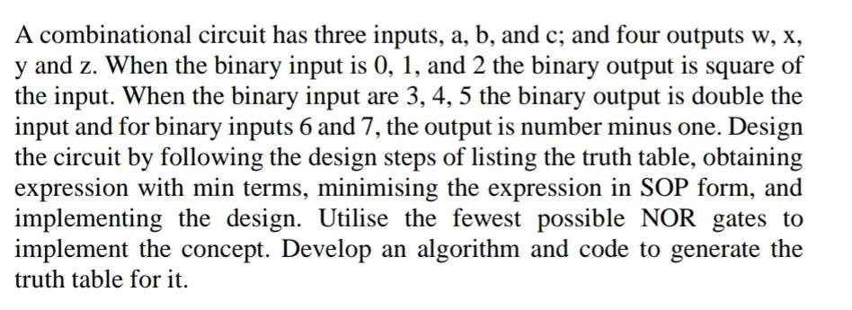 Solved A combinational circuit has three inputs, \\( | Chegg.com