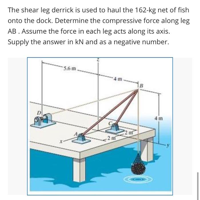 Solved The shear leg derrick is used to haul the 162-kg net | Chegg.com