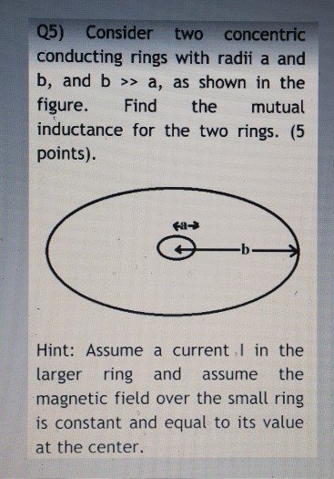 Solved Q5) Consider two concentric conducting rings with | Chegg.com