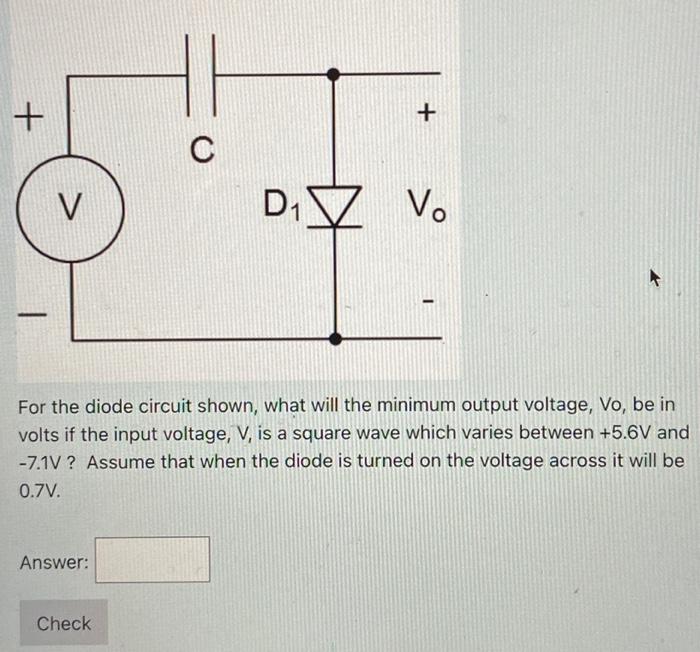 Solved For the diode circuit shown, what will the minimum | Chegg.com