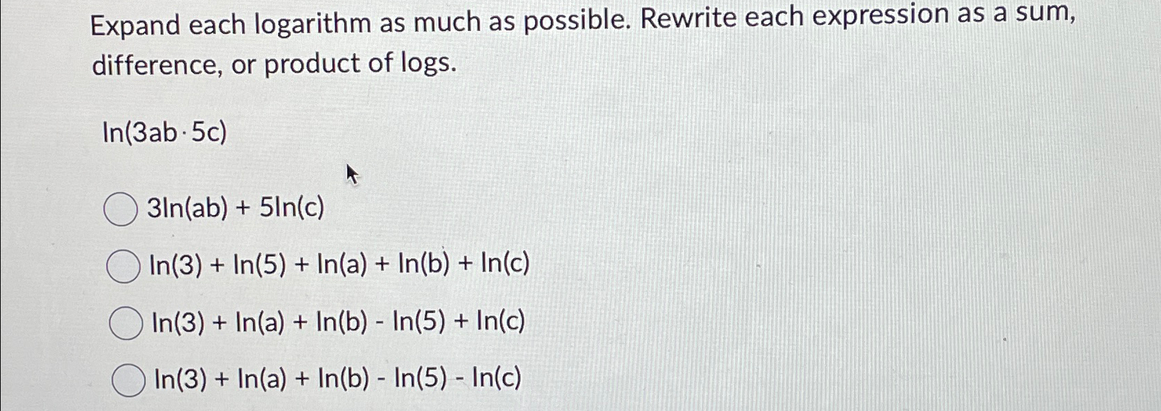 Solved Expand each logarithm as much as possible. Rewrite | Chegg.com