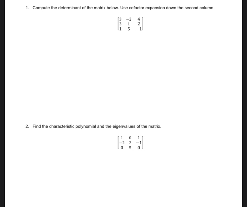 Compute the determinant of the matrix below. Use | Chegg.com