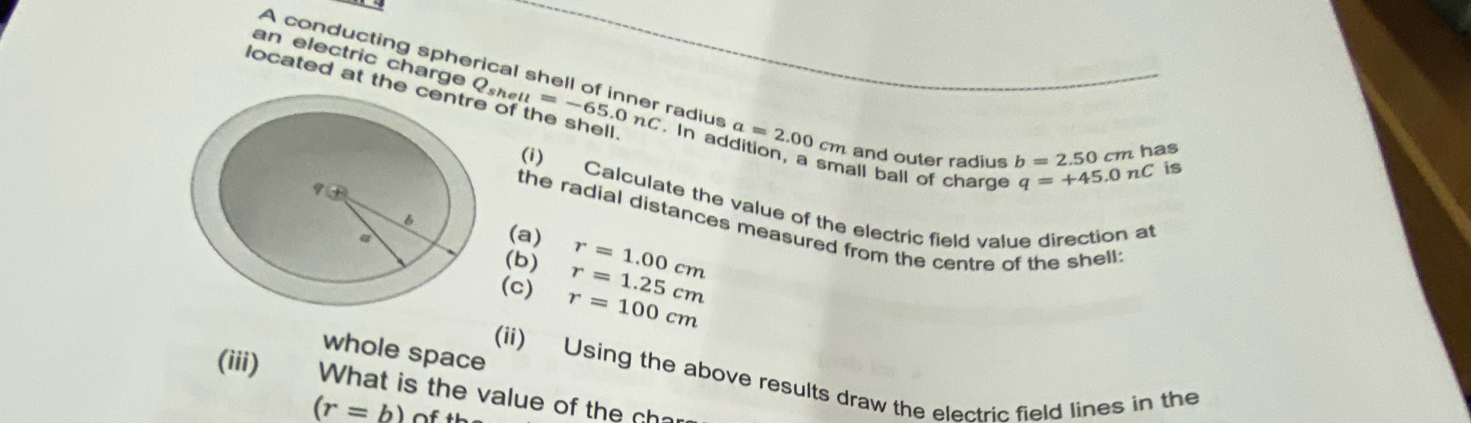 Solved A conducting spherical shell of inner radius a=2.00cm | Chegg.com