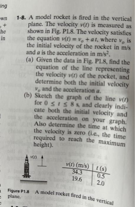 Solved 1-8. A model rocket is fired in the vertical plane. | Chegg.com