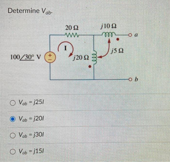 Solved Determine Vab 20 Ω Λ j10Ω σOOM -Οα 5 Ω 100/30° V * | Chegg.com