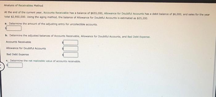 Solved Analysis of Receivables Method At the end of the | Chegg.com