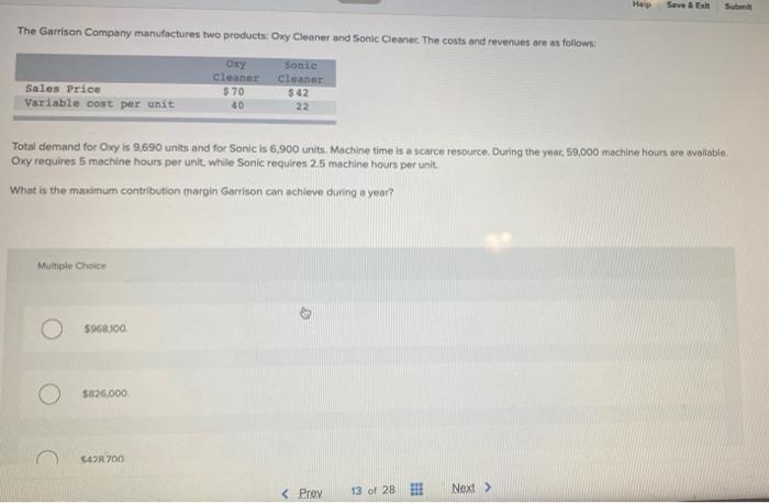 Solved Help Seve Exit Submit The Garrison Company | Chegg.com